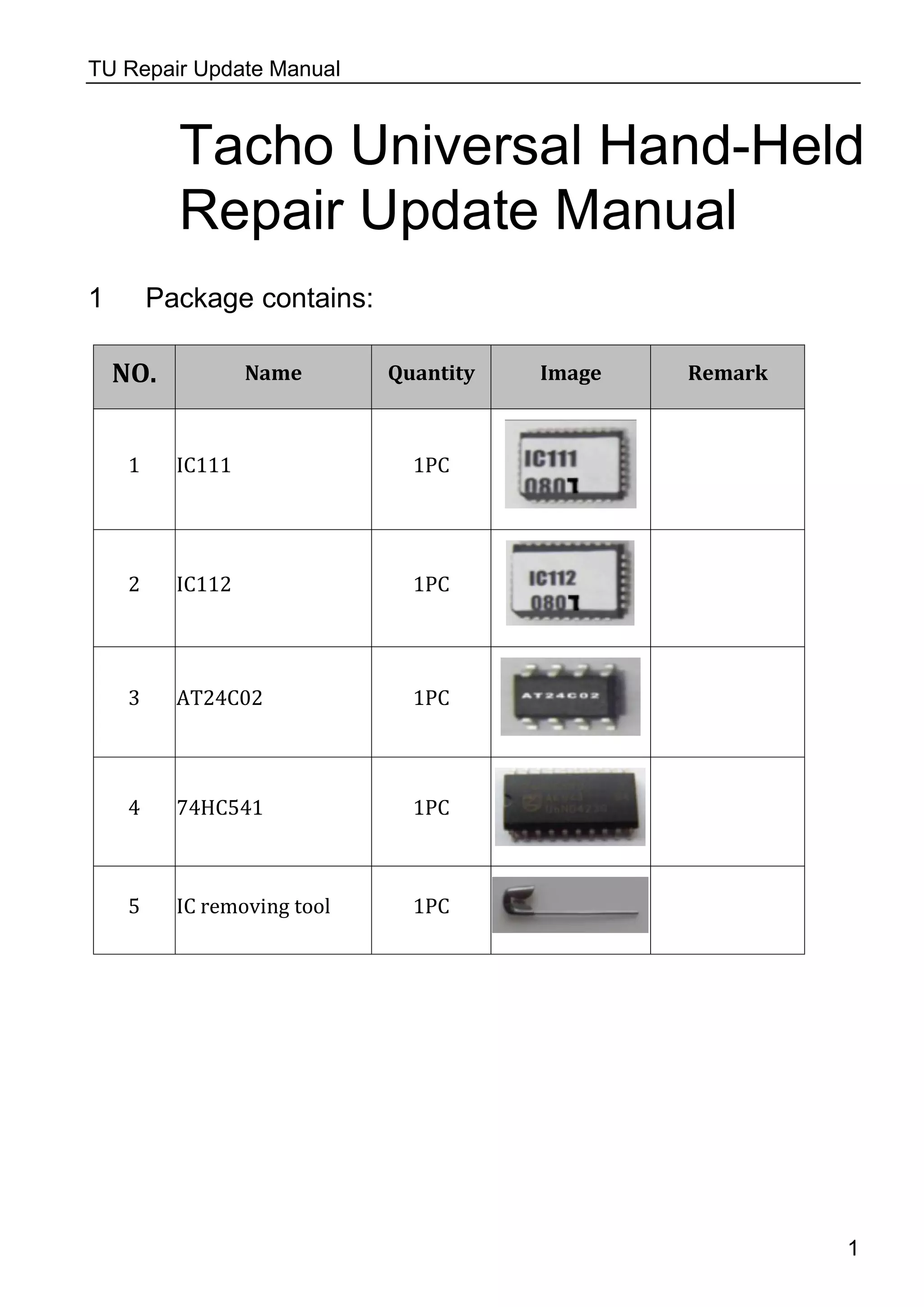 Tacho Universal Update Repair Kit user manual | PDF