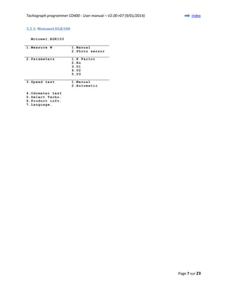 Tachograph CD400 programmer User Manual obdii365 | PDF
