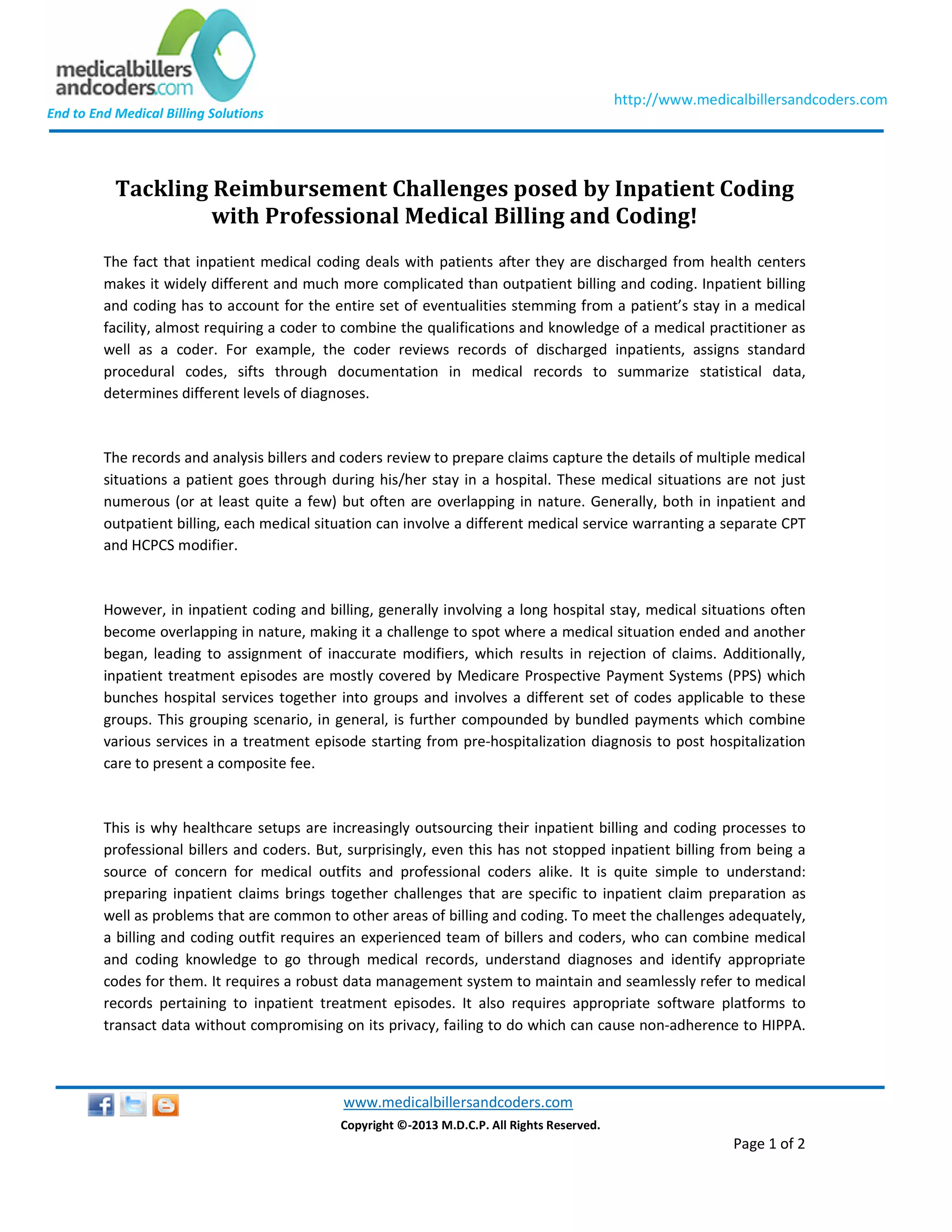 Tackling Reimbursement Challenges posed by Inpatient Coding with ... Tackling Reimbursement Challenges posed by Inpatient Coding with ...