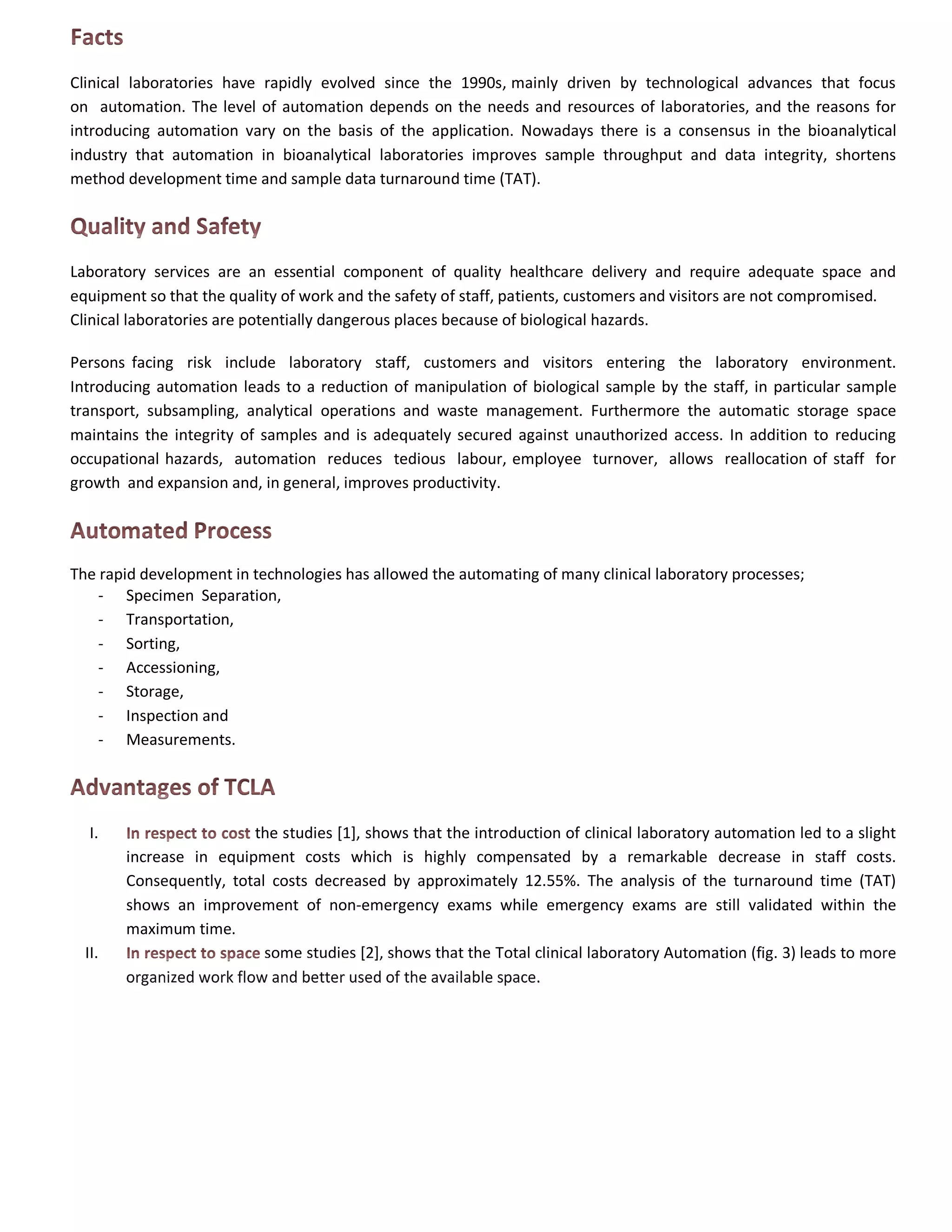 Planning Considerations in Total Automation of Clinical Laboratory | PDF