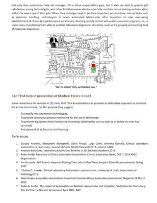 Planning Considerations in Total Automation of Clinical Laboratory | PDF