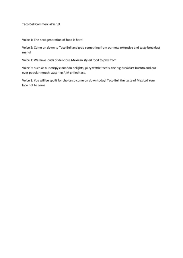 Taco bell advert 1 script | DOCX