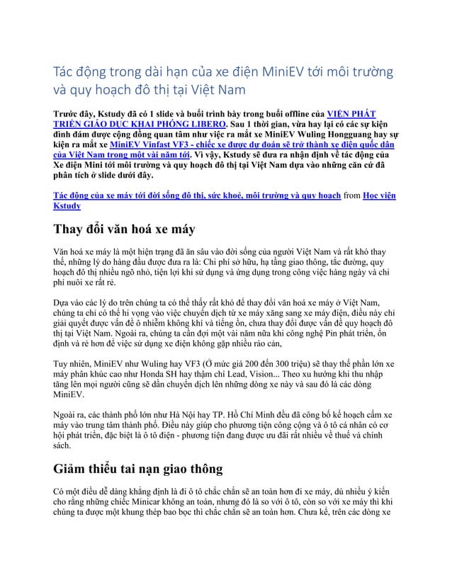 Tác động trong dài hạn của xe điện MiniEV tới môi trường và quy hoạch đô thị tại Việt Nam.docx
