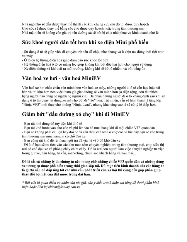 Tác động trong dài hạn của xe điện MiniEV tới môi trường và quy hoạch đô thị tại Việt Nam.docx