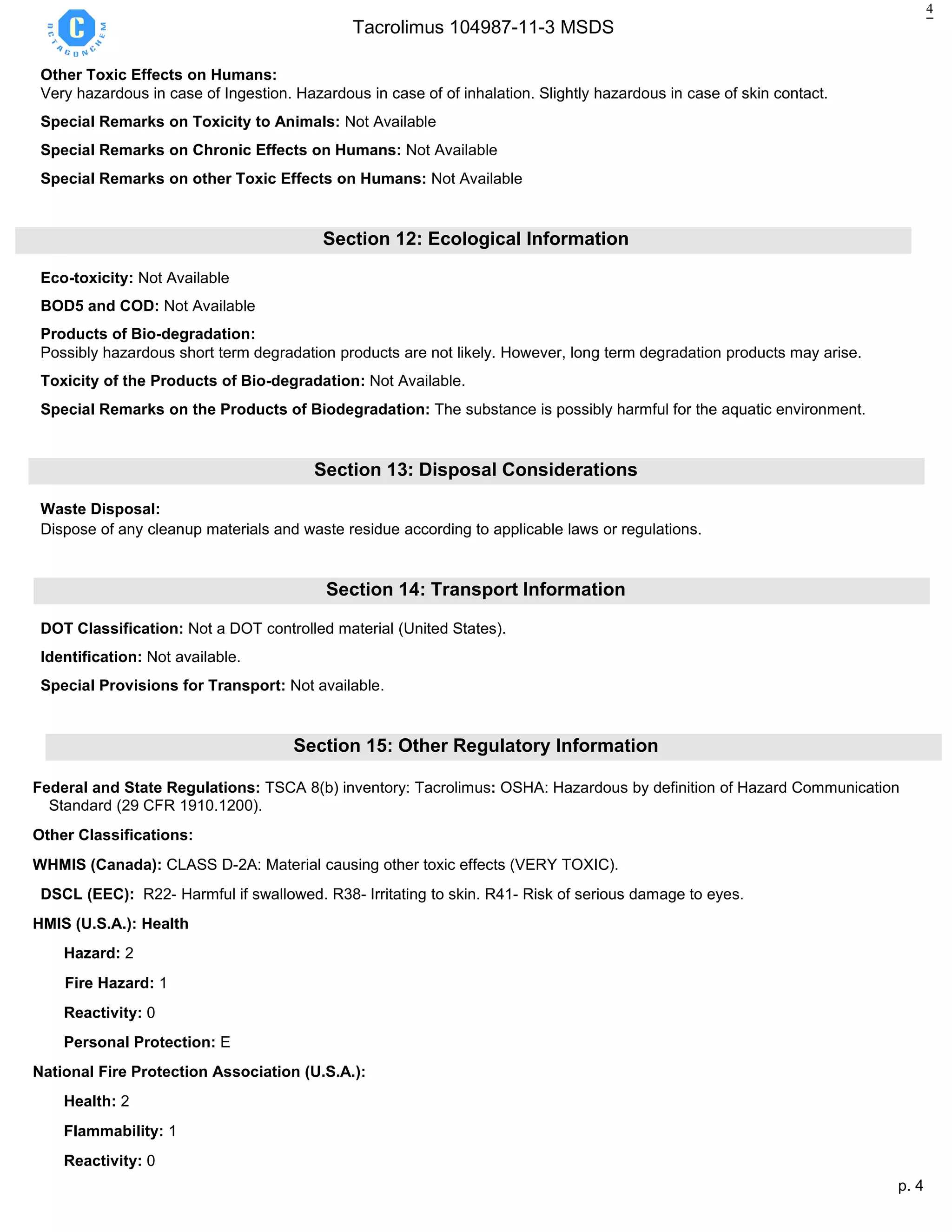 Tacrolimus msds | PDF