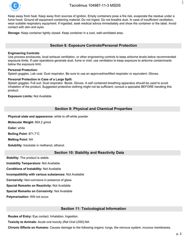 Tacrolimus msds | PDF