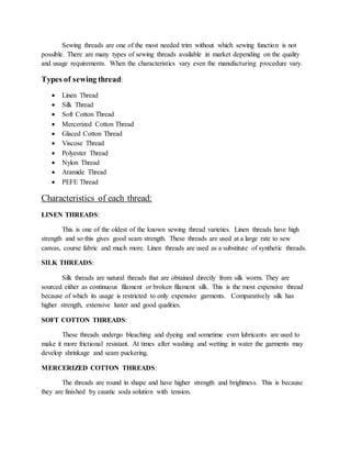 Manufacturing procedure of various types of sewing threads | DOCX