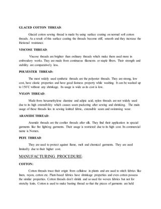 Manufacturing procedure of various types of sewing threads | DOCX