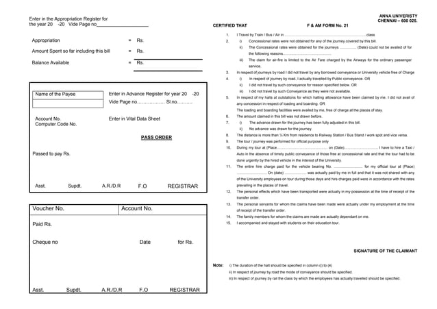 Travel and dearness allowance claim form | PPT