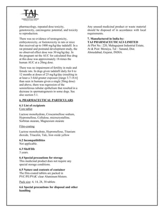 Tadalafil Tablets IP 10mg, 20mg Taj Pharma Taj Pharma SmPC | PDF