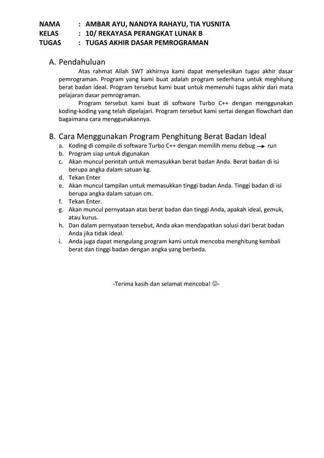 Tugas Akhir Dasar Pemrograman | DOCX