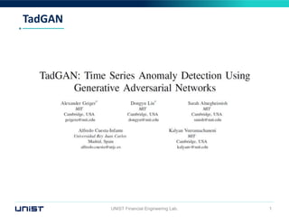 TadGAN: Time Series Anomaly Detection Using GANs | PDF | Computing | Technology & Computing