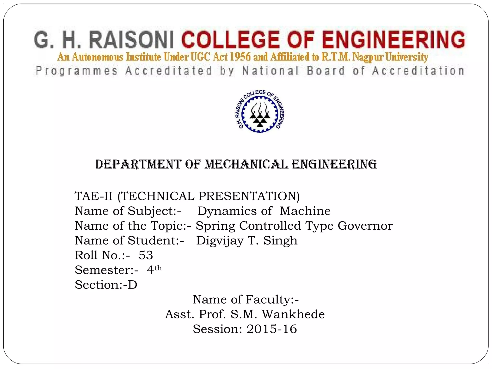 Spring Controlled type of governor | PPT