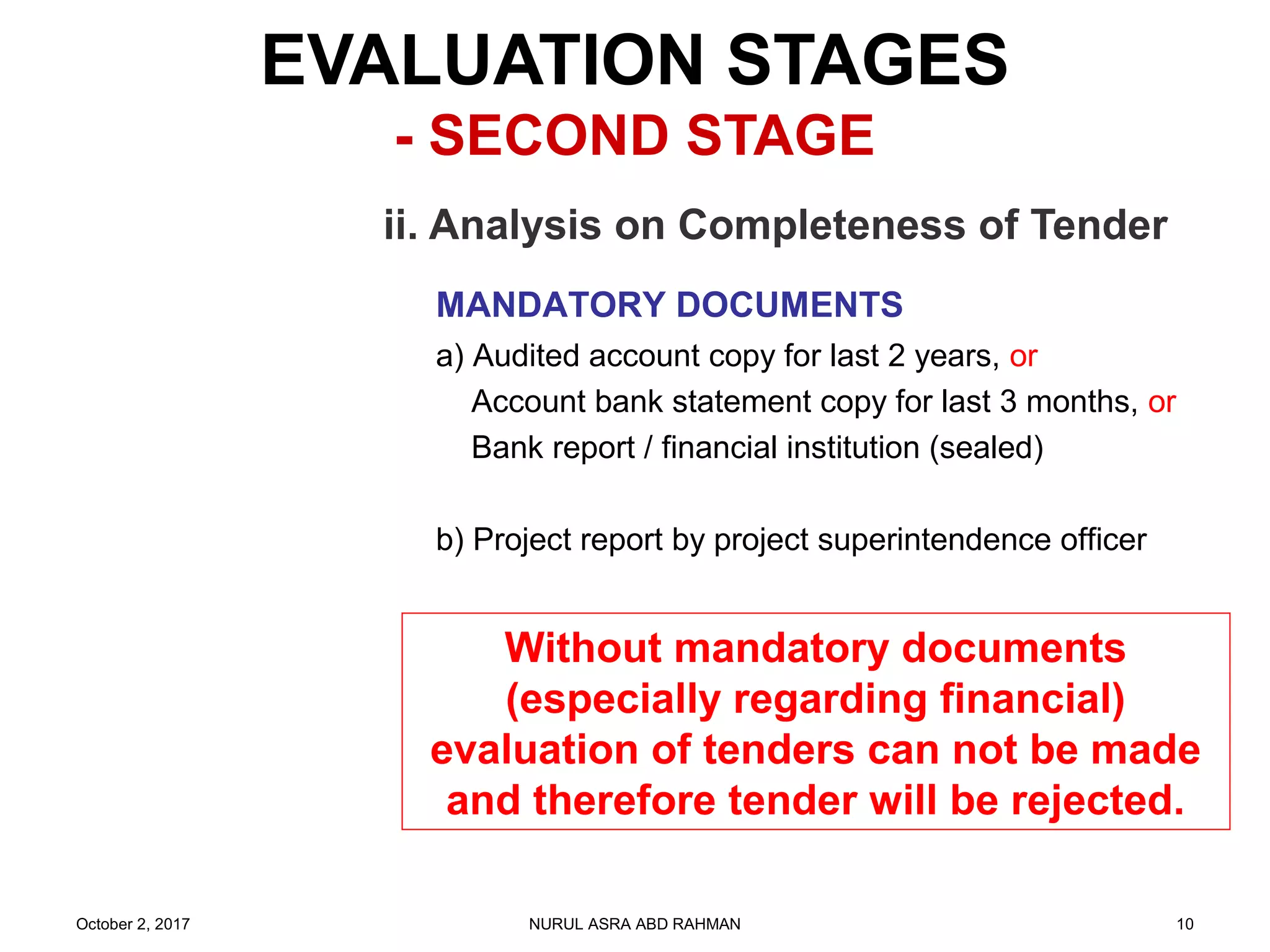 EVALUATON TENDER project planning and management ppt | PPT
