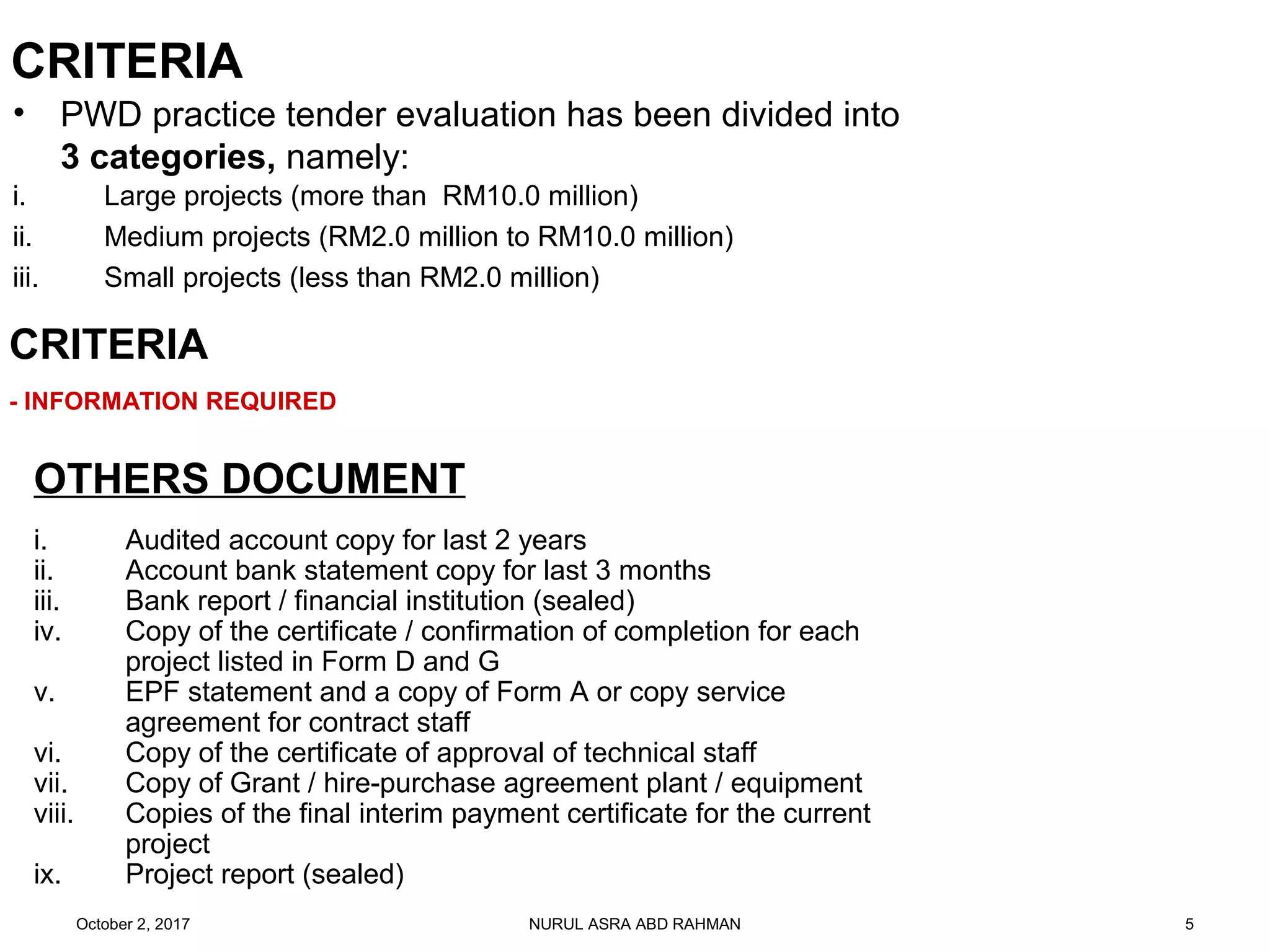 EVALUATON TENDER project planning and management ppt | PPT