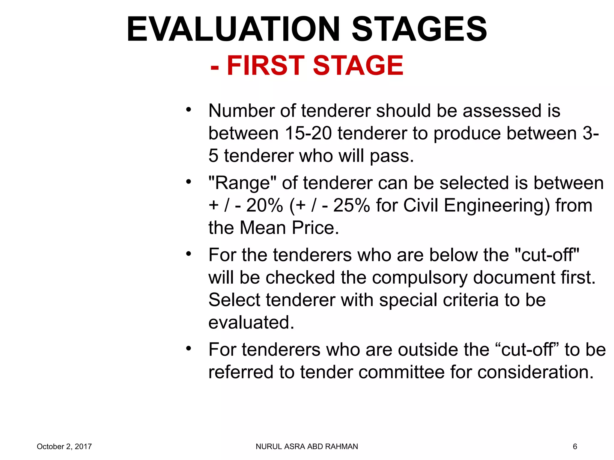 EVALUATON TENDER project planning and management ppt | PPT