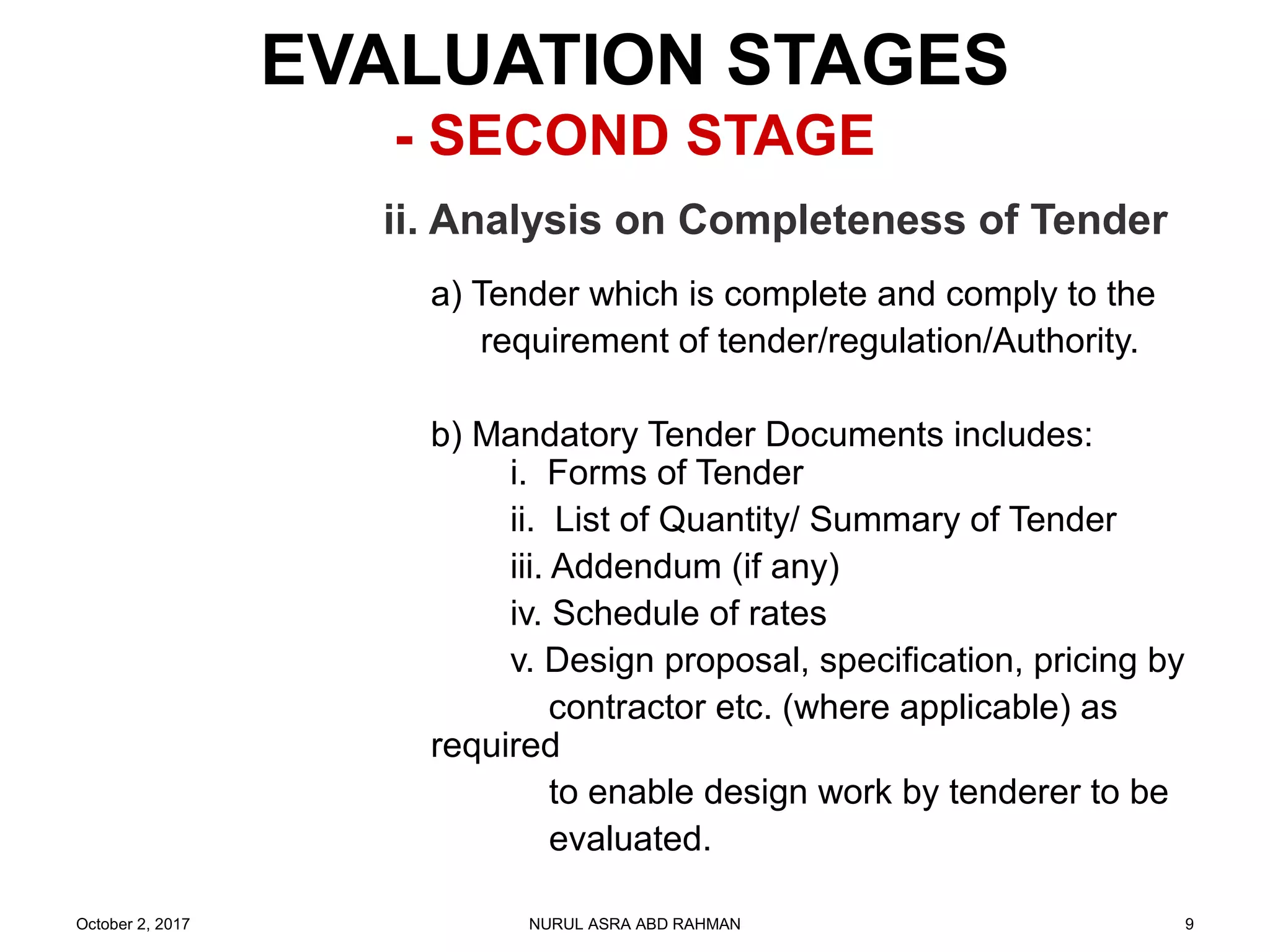 EVALUATON TENDER project planning and management ppt | PPT
