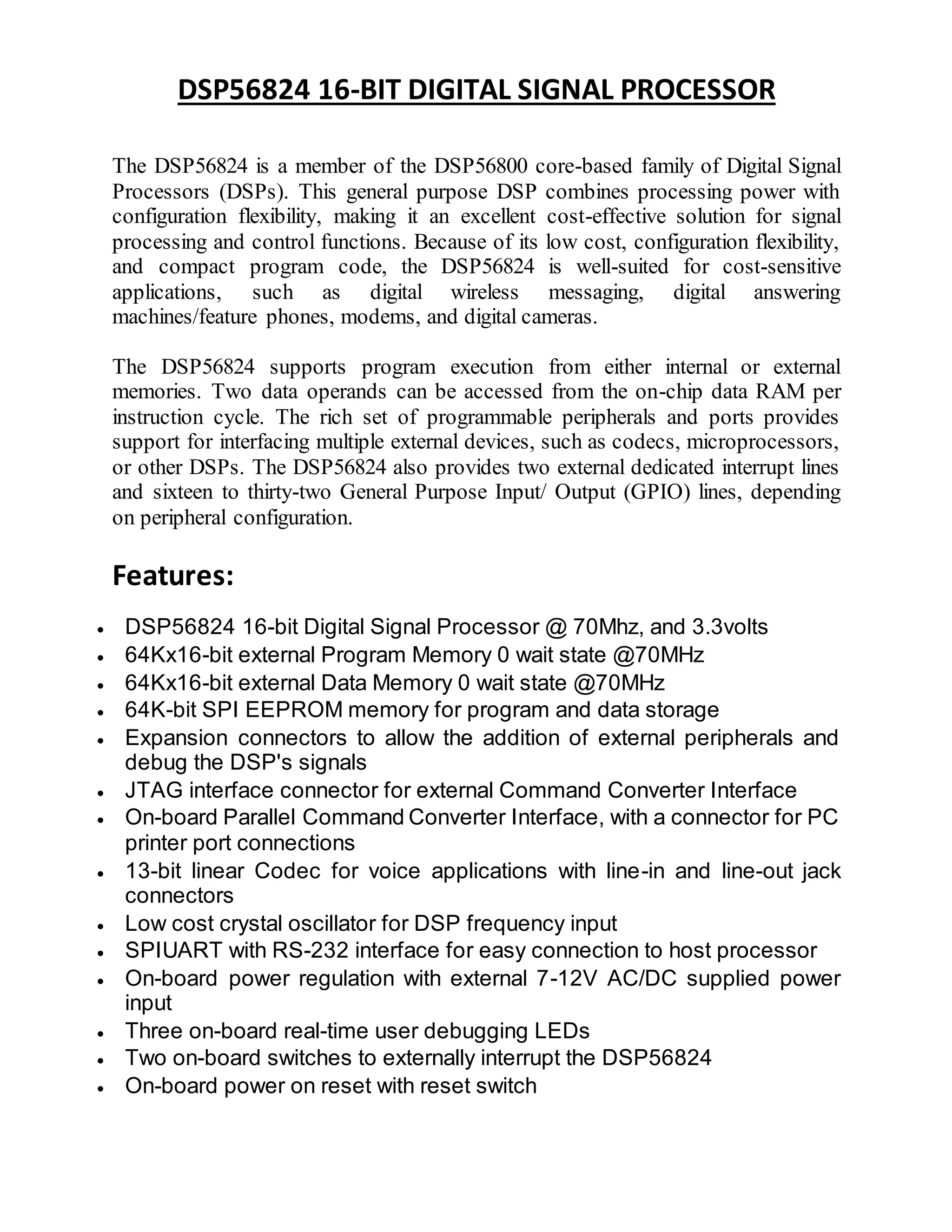 Study of Data sheet of 56824 DSP processors | PDF