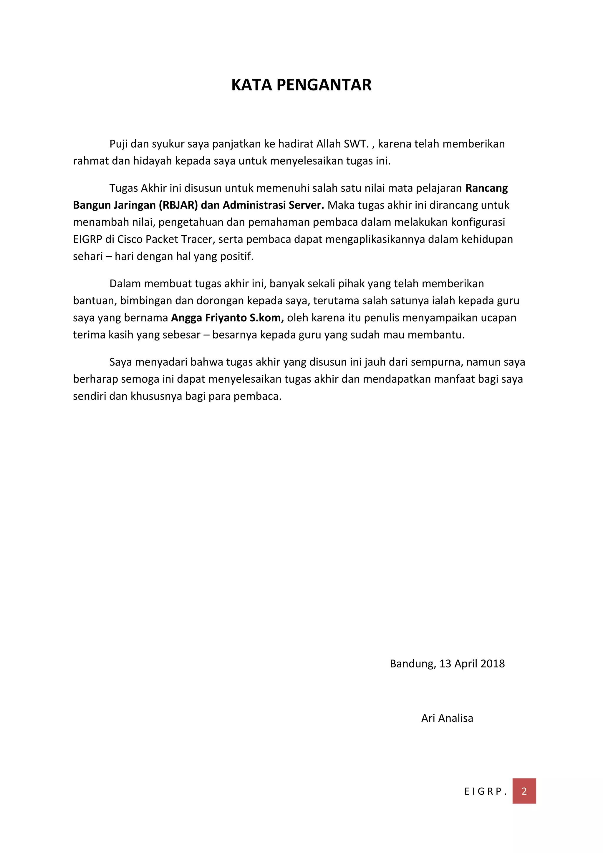 TA_EIGRP_Ari Analisa_2017/2018 | PDF