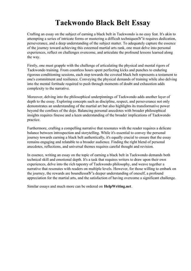 Taekwondo Black Belt Essay | PDF