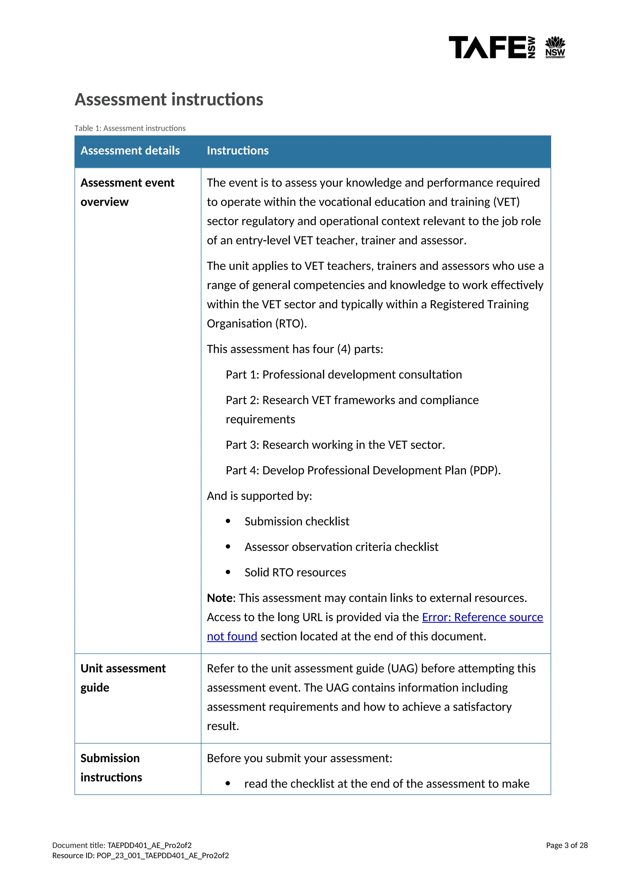 TAEPDD401_Skills Assessment Project document | DOCX