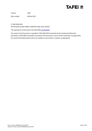 TAEPDD401_Skills Assessment Project document | DOCX