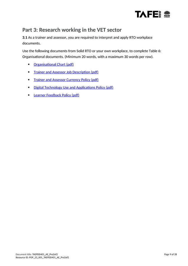TAEPDD401_Skills Assessment Project document | DOCX | Educational Assessment | Education