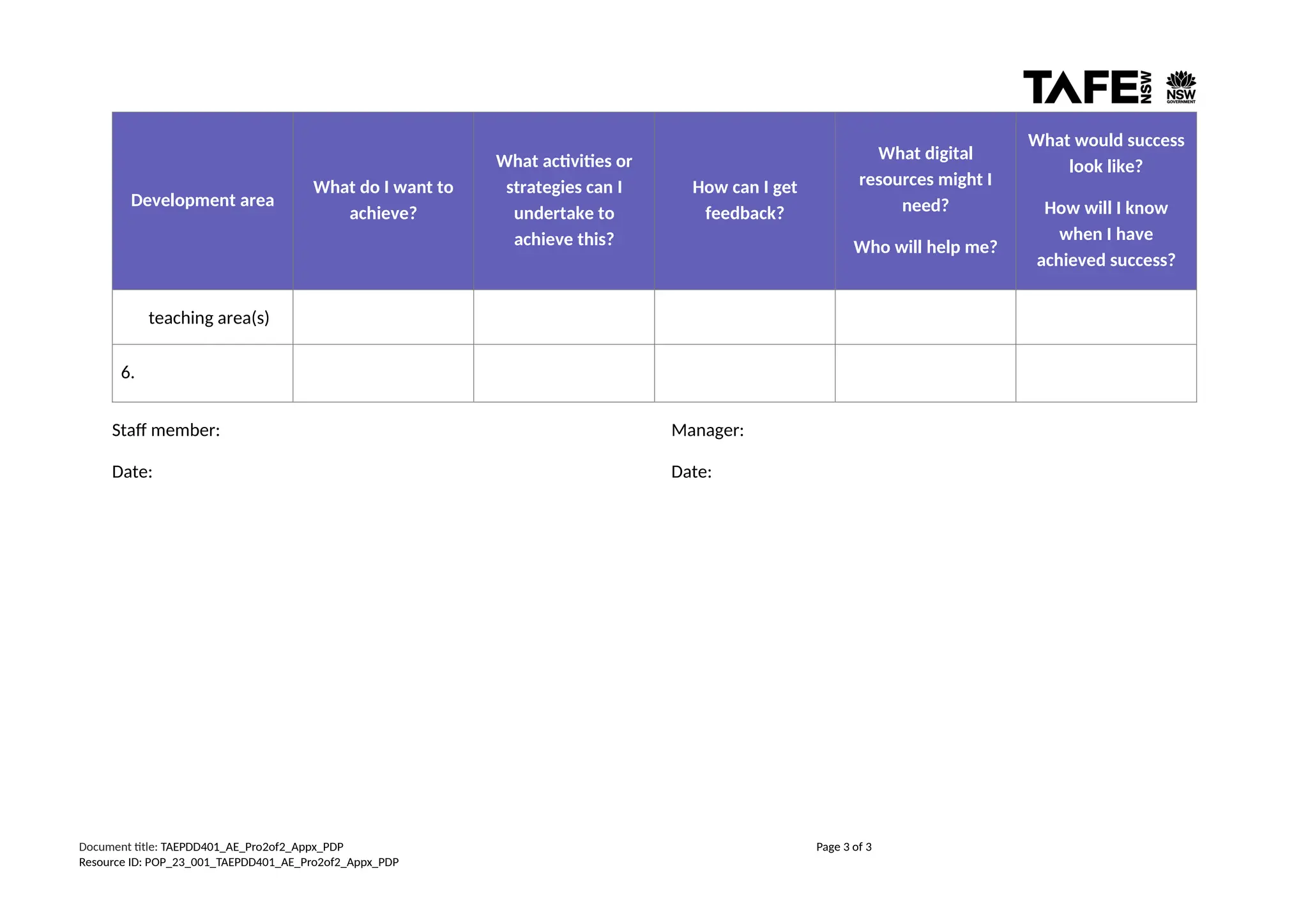 TAEPDD401_AE_Pro2of2_Appx_PDP kills Assessment Project PDP document | DOCX