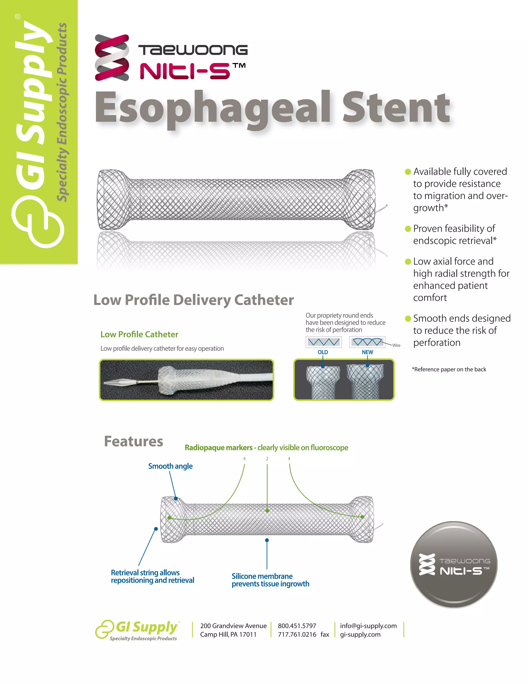 Taewoong Niti-S Esophageal Stent from GI Supply | PDF