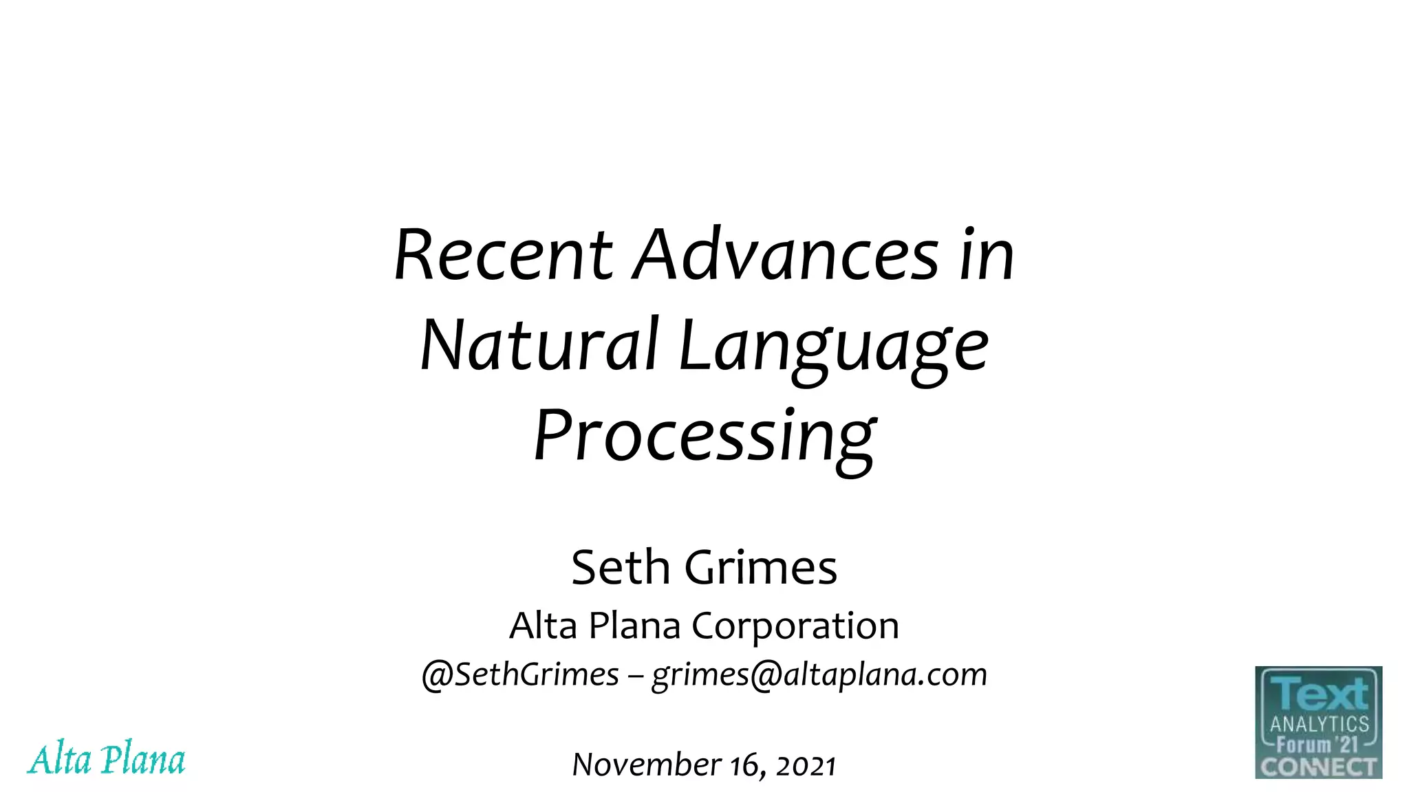 Recent Advances in Natural Language Processing | PPT