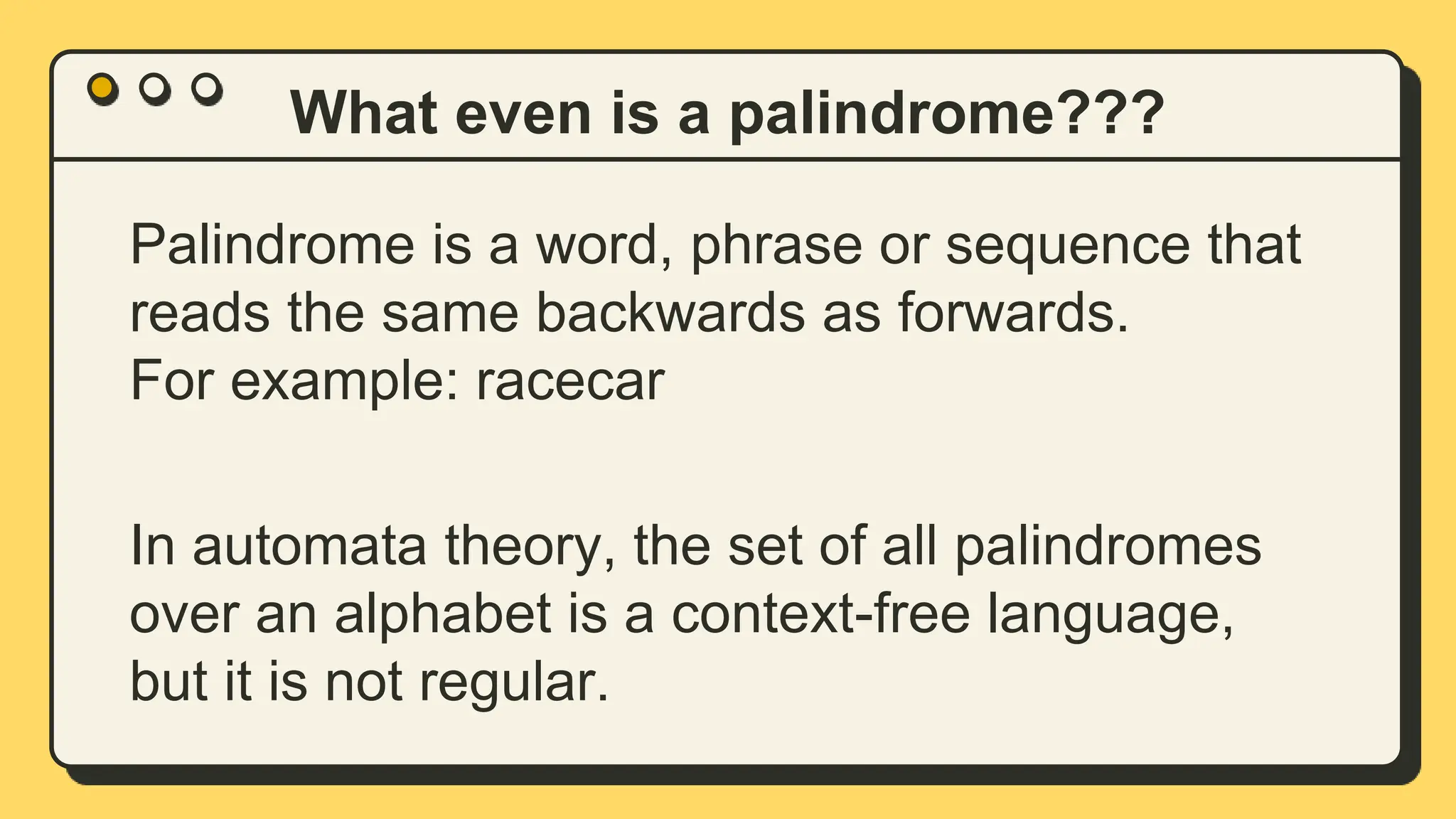 What is Palindrome in Compiler Design and Tafl | PPT