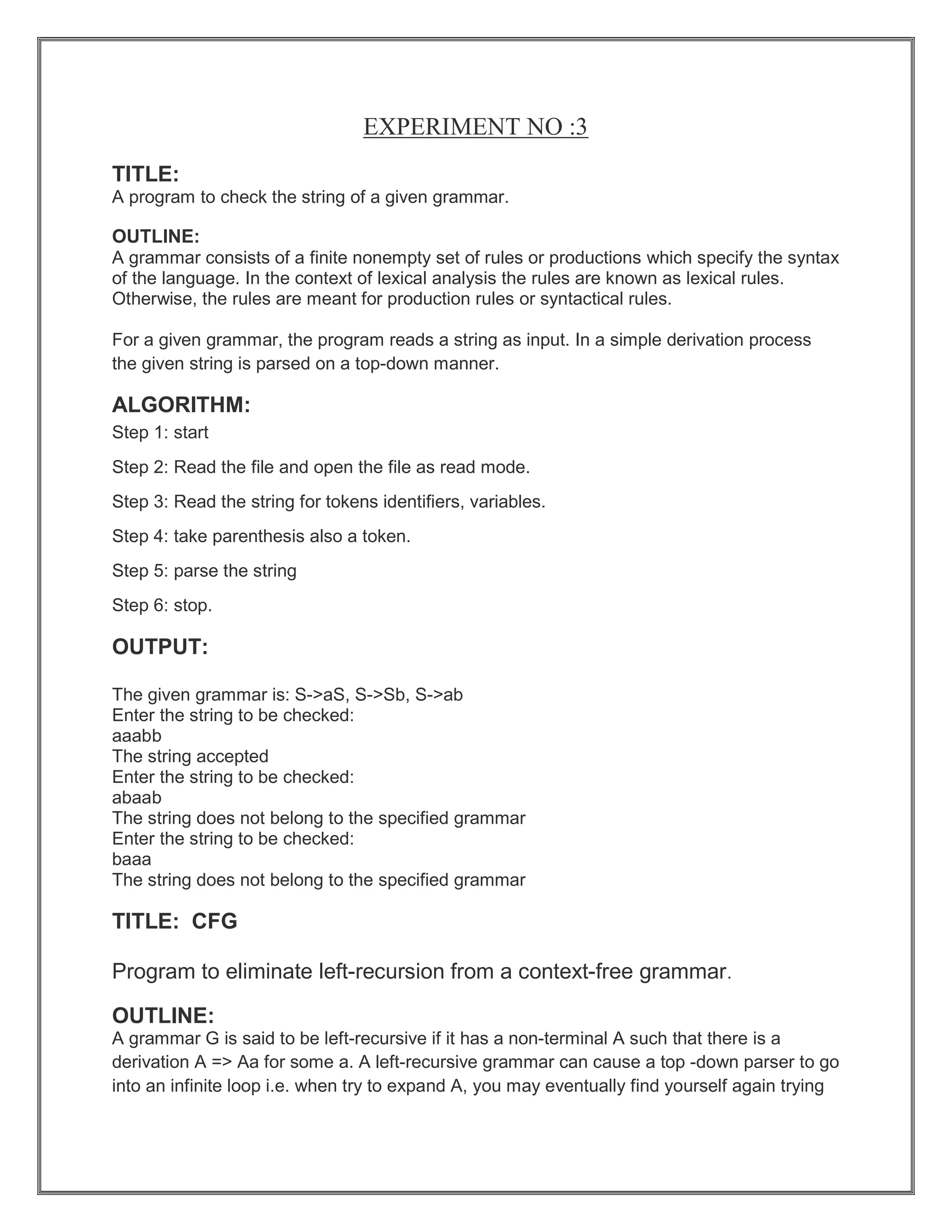 Theory of automata and formal language lab manual | PDF