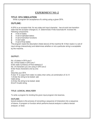 Theory of automata and formal language lab manual | PDF