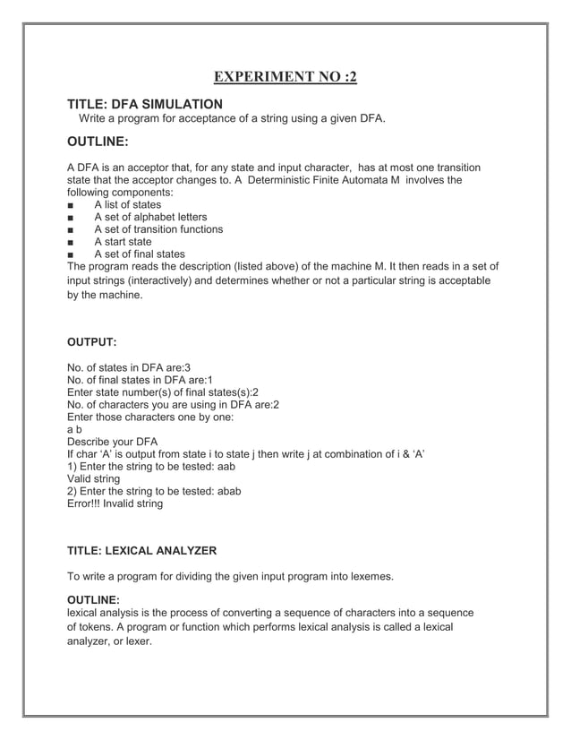 Theory of automata and formal language lab manual | PDF