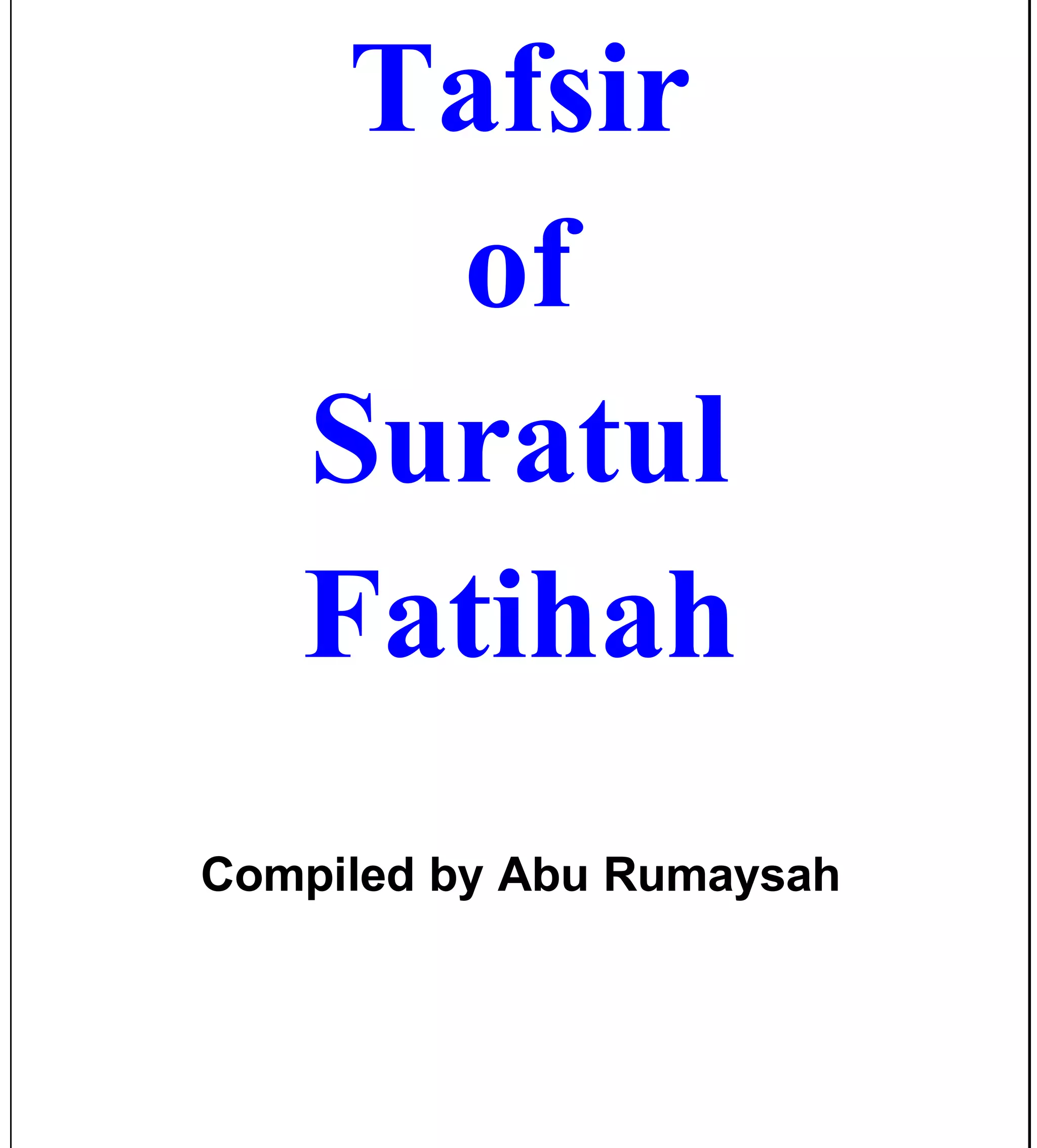 Tafsir Of Surah al-Fatihah | PDF