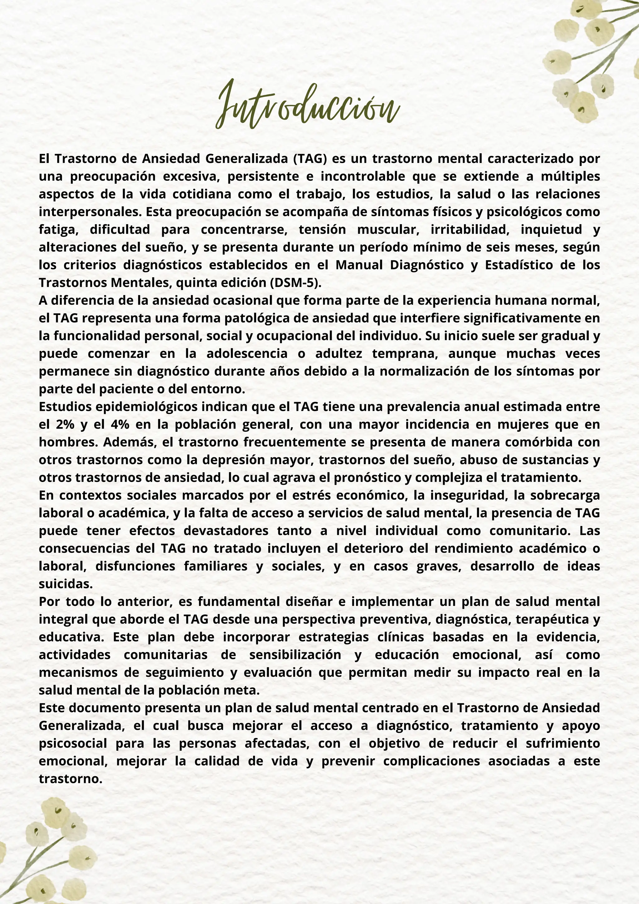 TAG. Trastosno de ansiedad generalizada, salud mental 4 | PDF