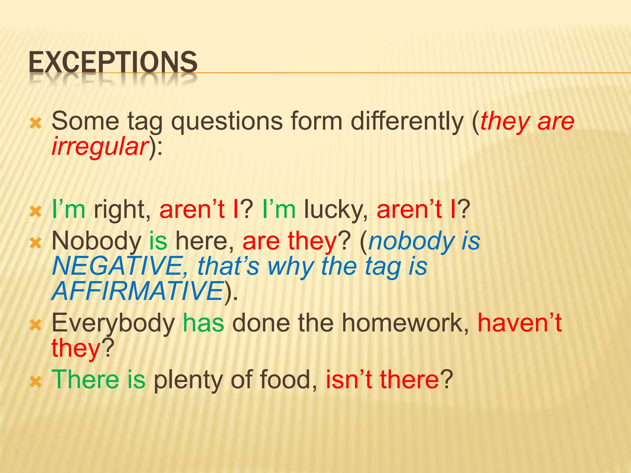 tag-questions usage and exercises for beginner | PPT