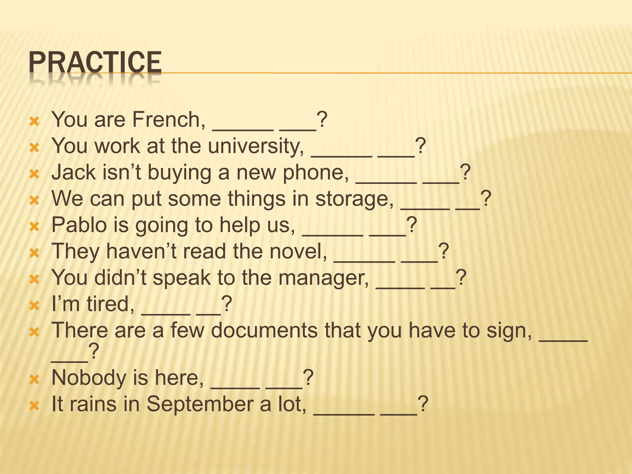 tag-questions usage and exercises for beginner | PPT