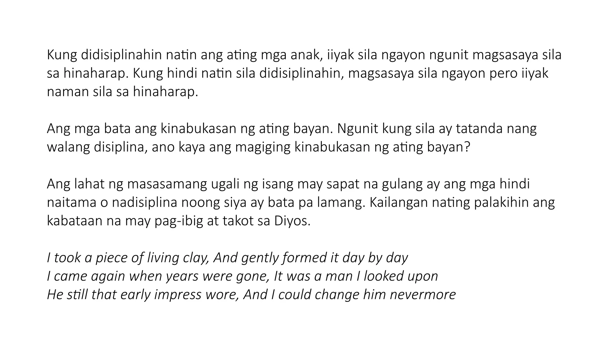 Tagalog - Ang Kahalagahan ng Pagdidisiplina sa Bata at Paggalang sa ...