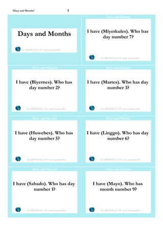 "Days and Months" Tagalog - English cards | PDF