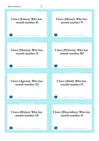 "Days and Months" Tagalog - English cards | PDF