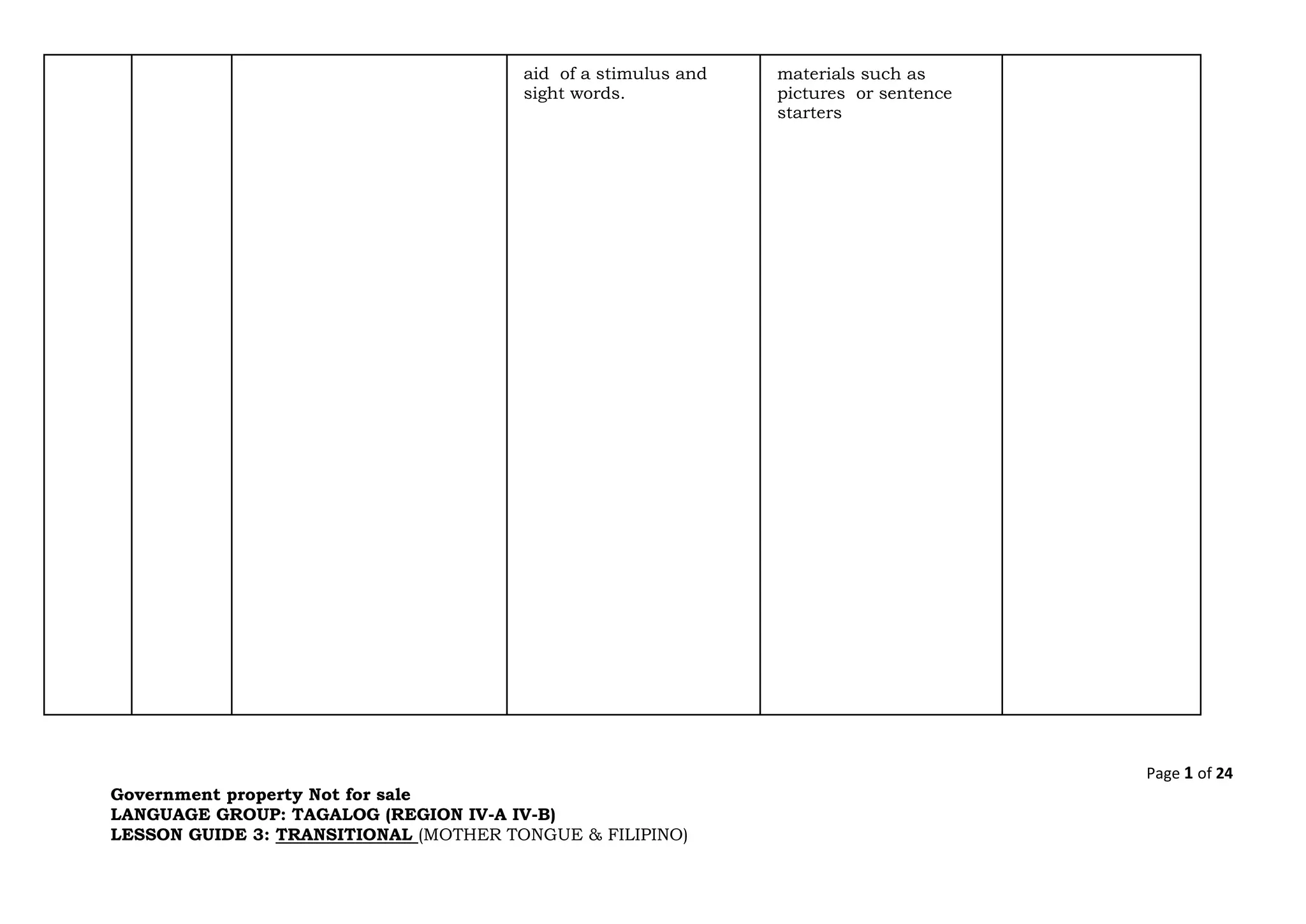 TAGALOG Lesson Guide Transitioning Level for the National Reading ...