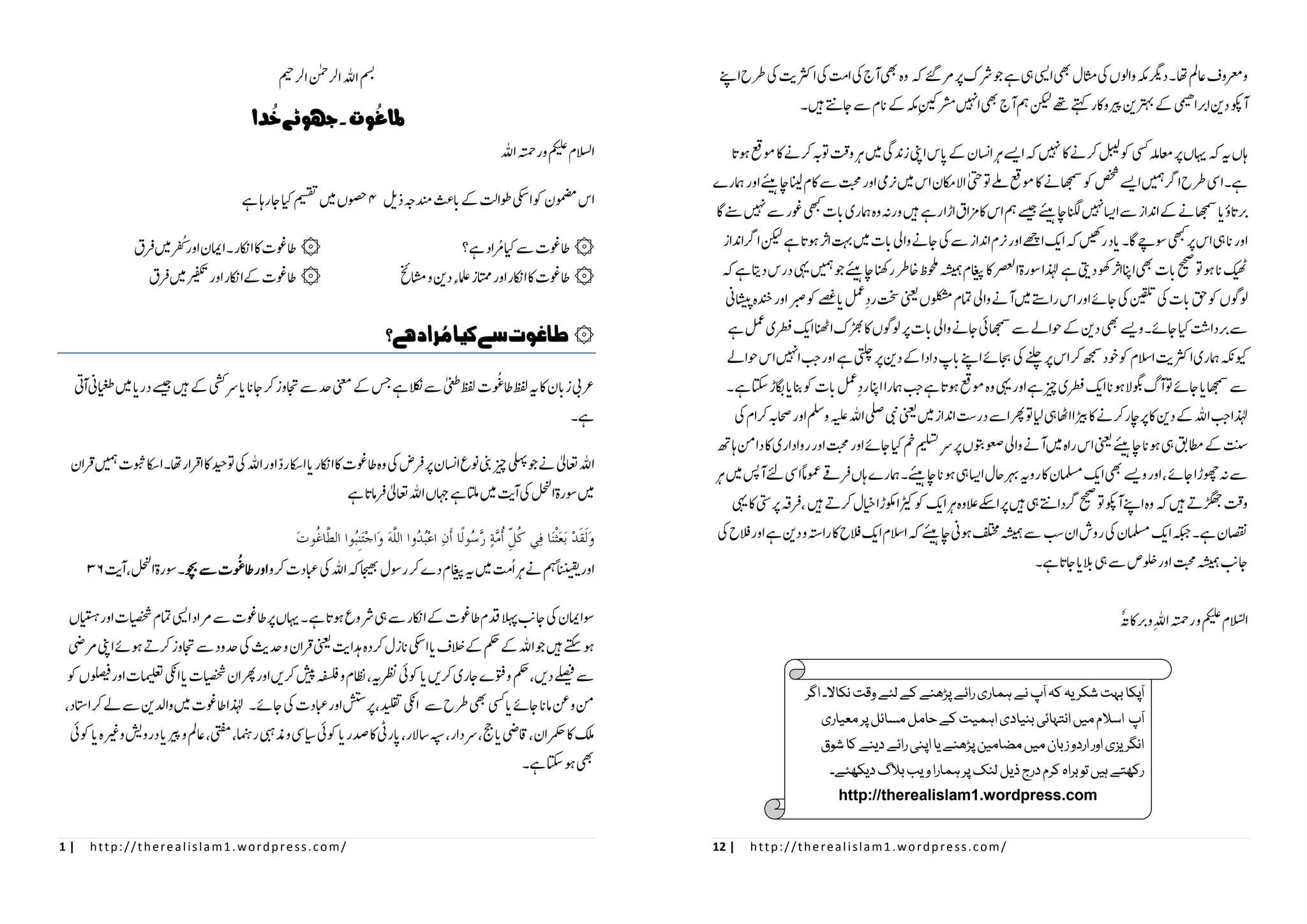 Taghoot jhootay khuda booklet copy | PDF