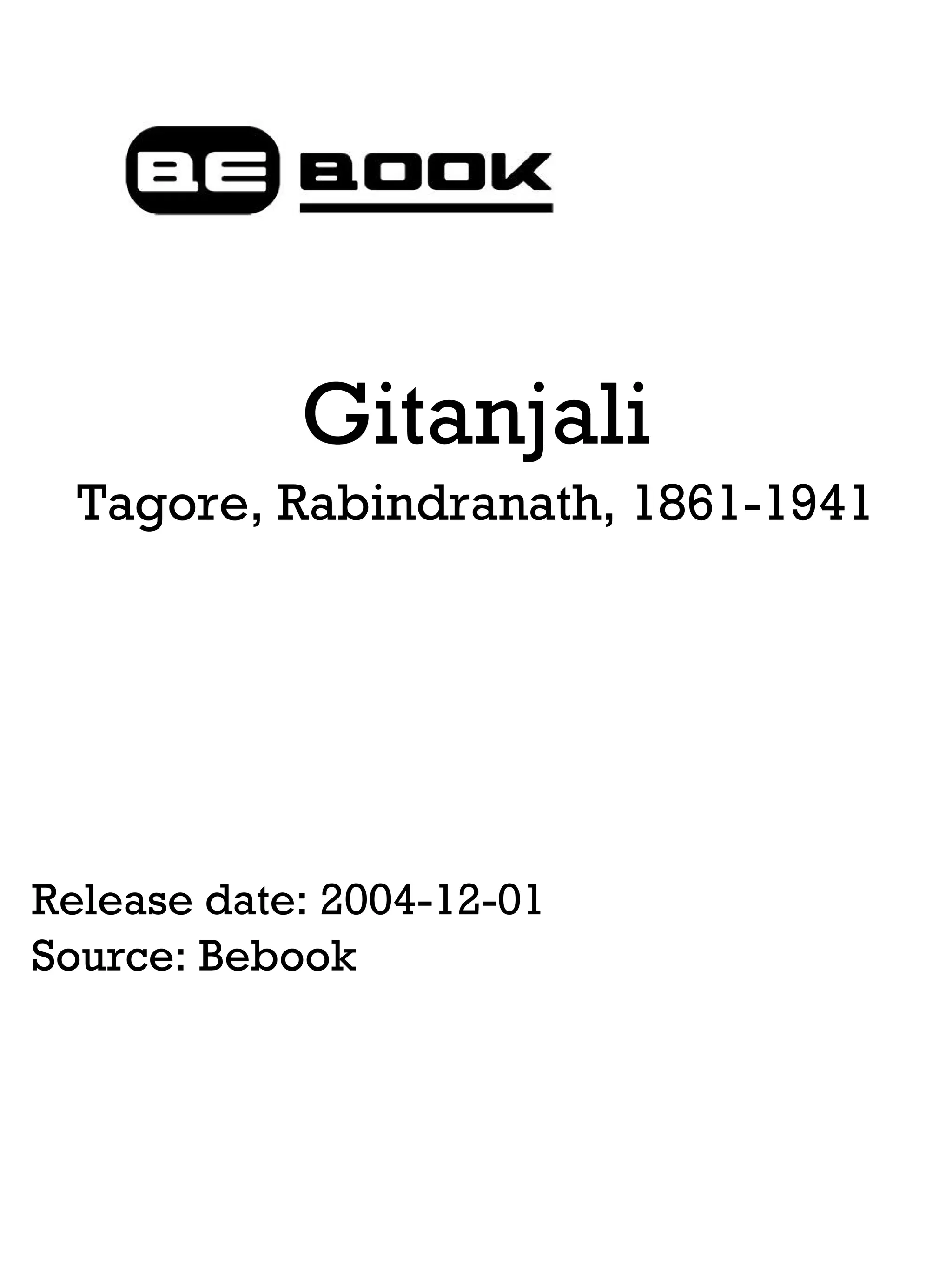 Tagore rabindranath-1861-1941 gitanjali | PDF