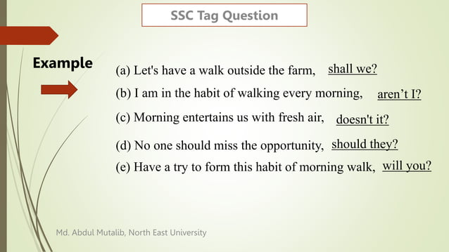 SSC Tag Question || Egnlish Grammar || | PPT