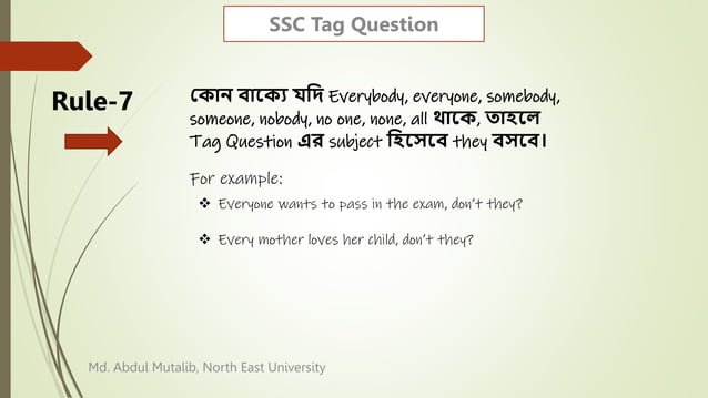 SSC Tag Question || Egnlish Grammar || | PPTX