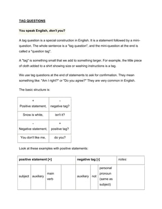 Tag questions | DOCX | Internet for Beginners | Internet