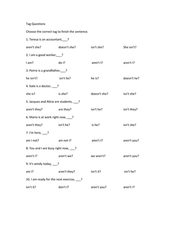 Tag questions exercise | PDF