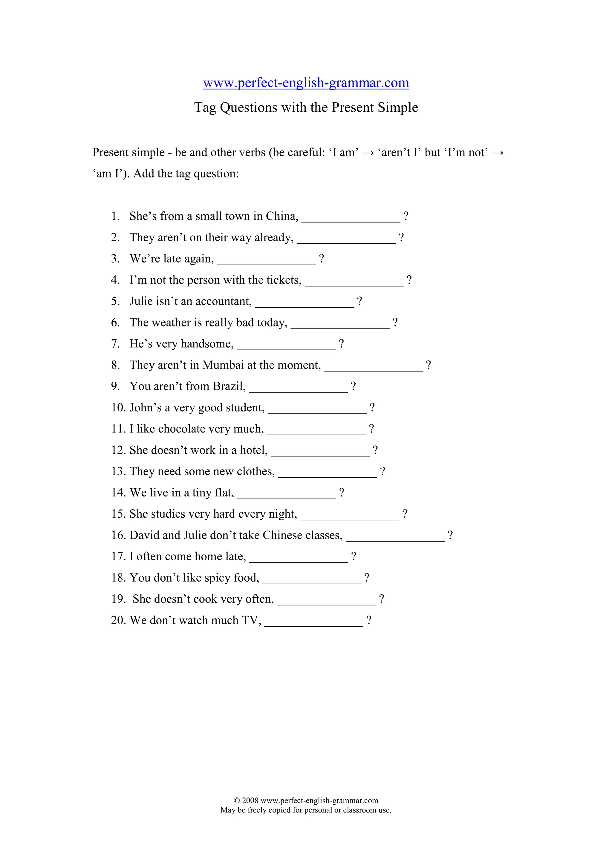 Tag questions present_simple | PDF