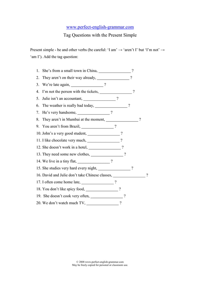 Tag Questions Present Simple Pdf